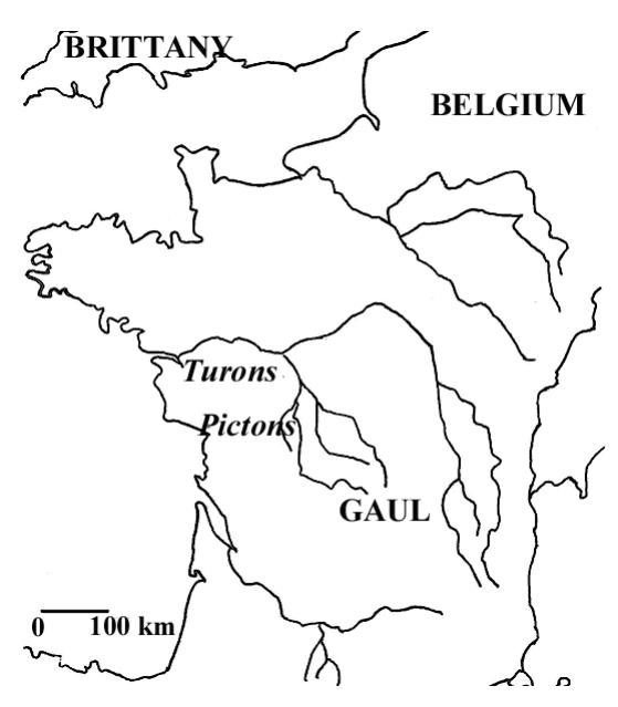: map of gaul showing the localisation of the turones and