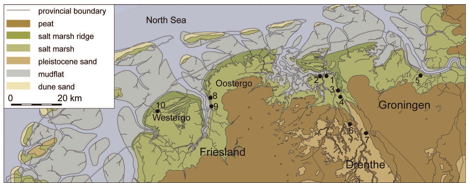 Palaeogeographical map of the northern netherlands around ad