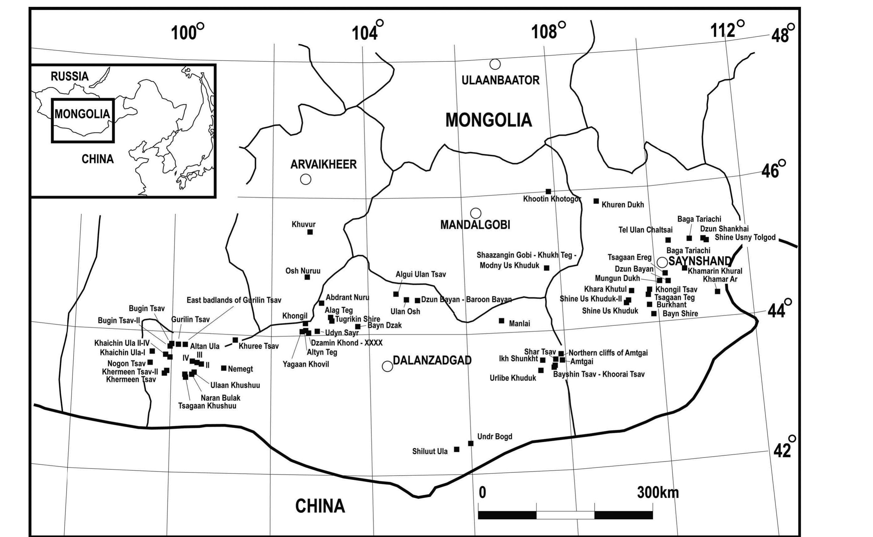 Geographic distribution of the dinosaur fossil localities in