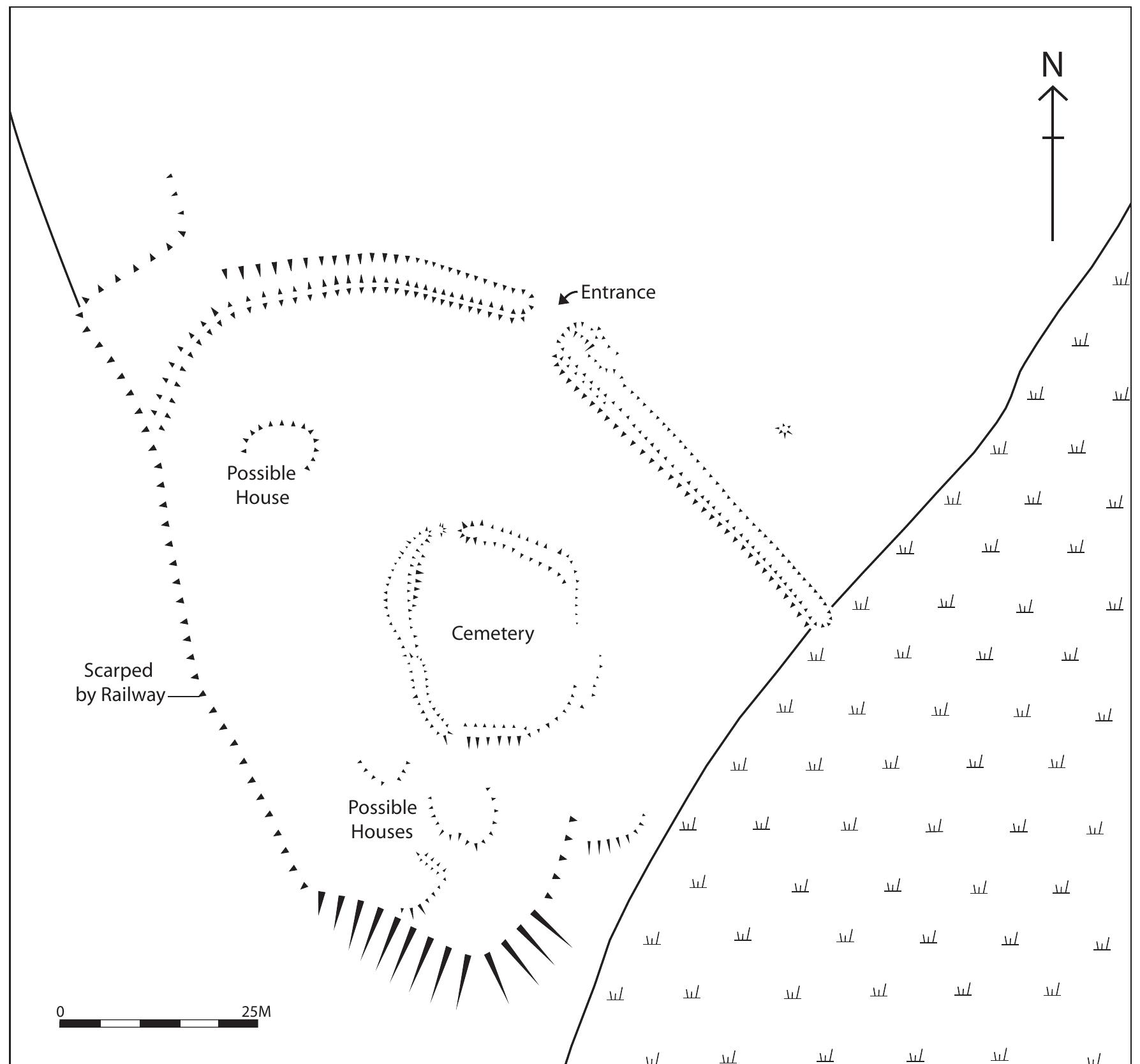 —plan of the earthworks built on raised ground, which were
