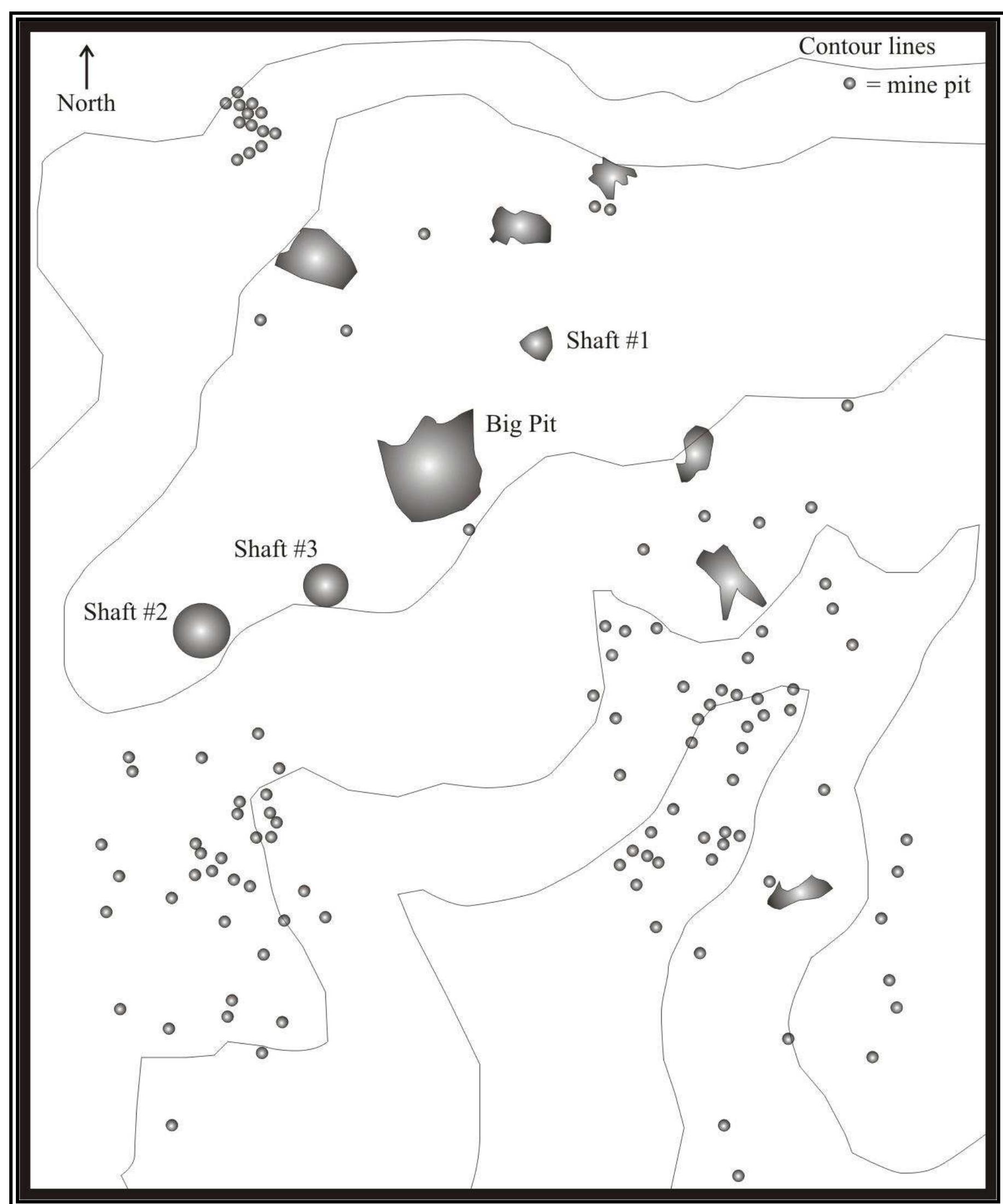 Sketch map of the parole mine showing hand-dug pits and
