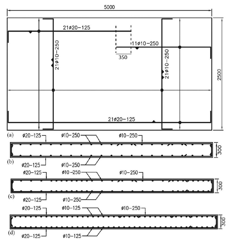 —reinforcement layout of slabs: (a) plan view of si and §2;
