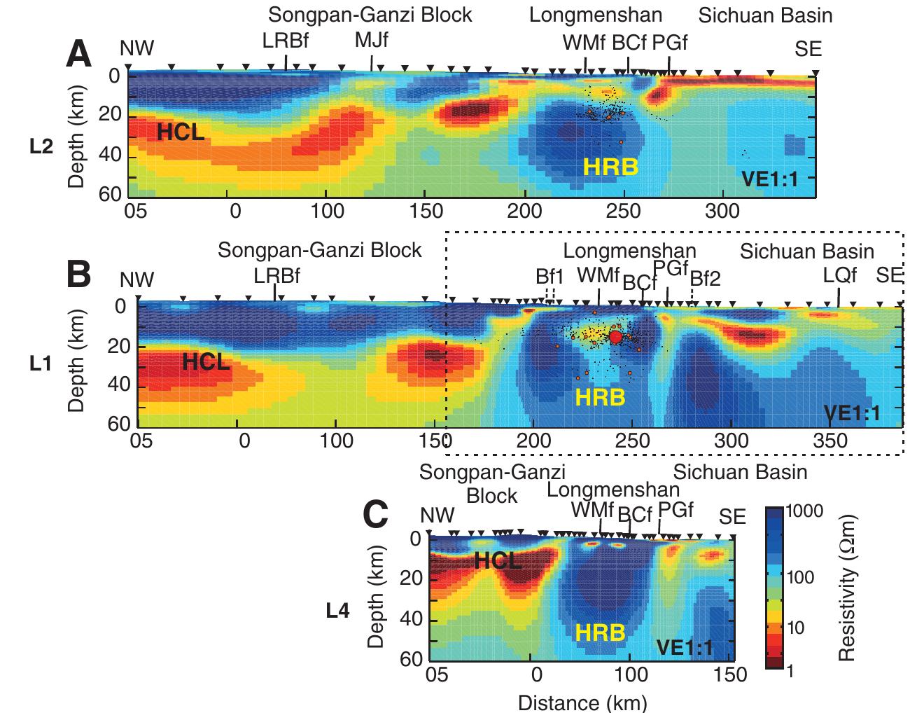 Electrical resistivity models derived by two-dimensional