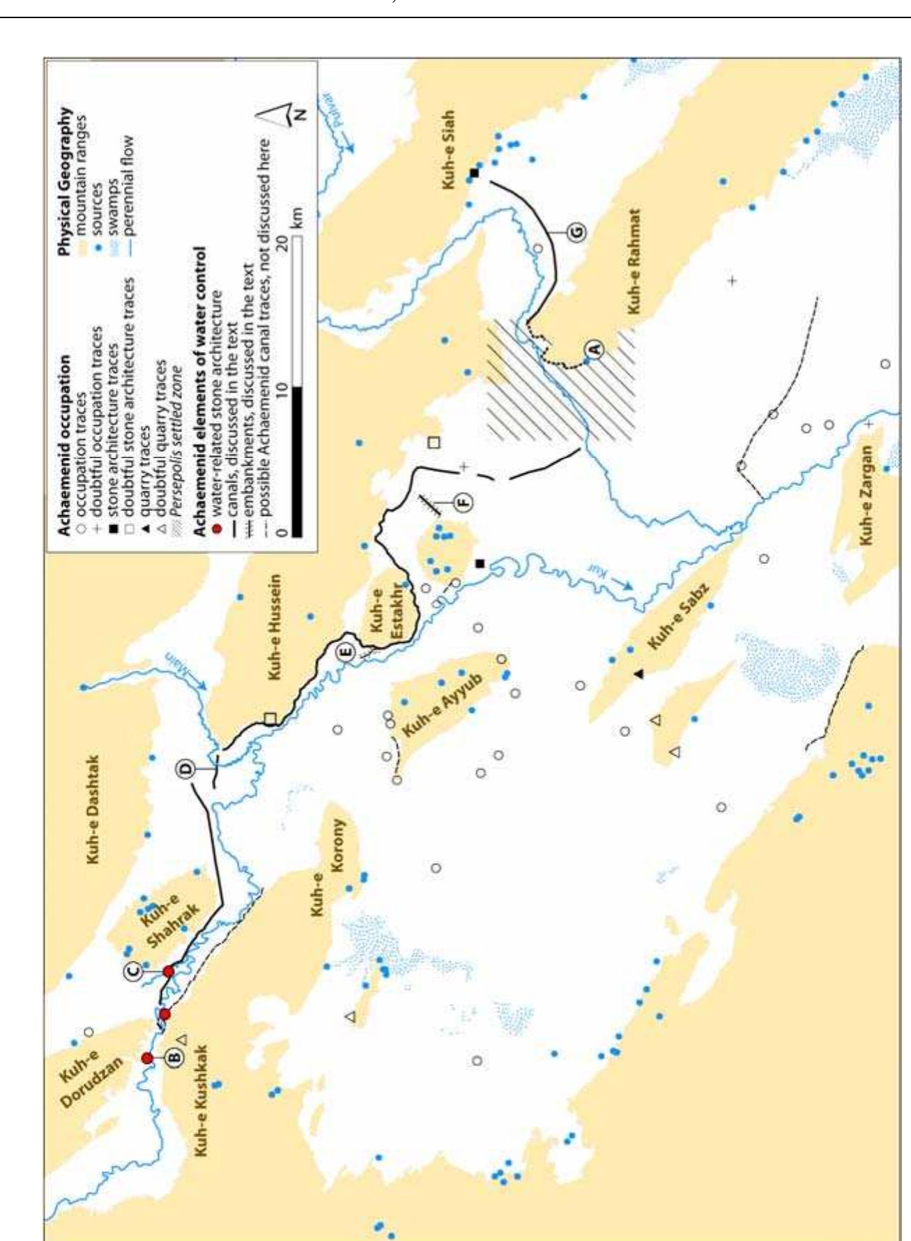 Map of the achaemenid hydrological traces in the persepolis