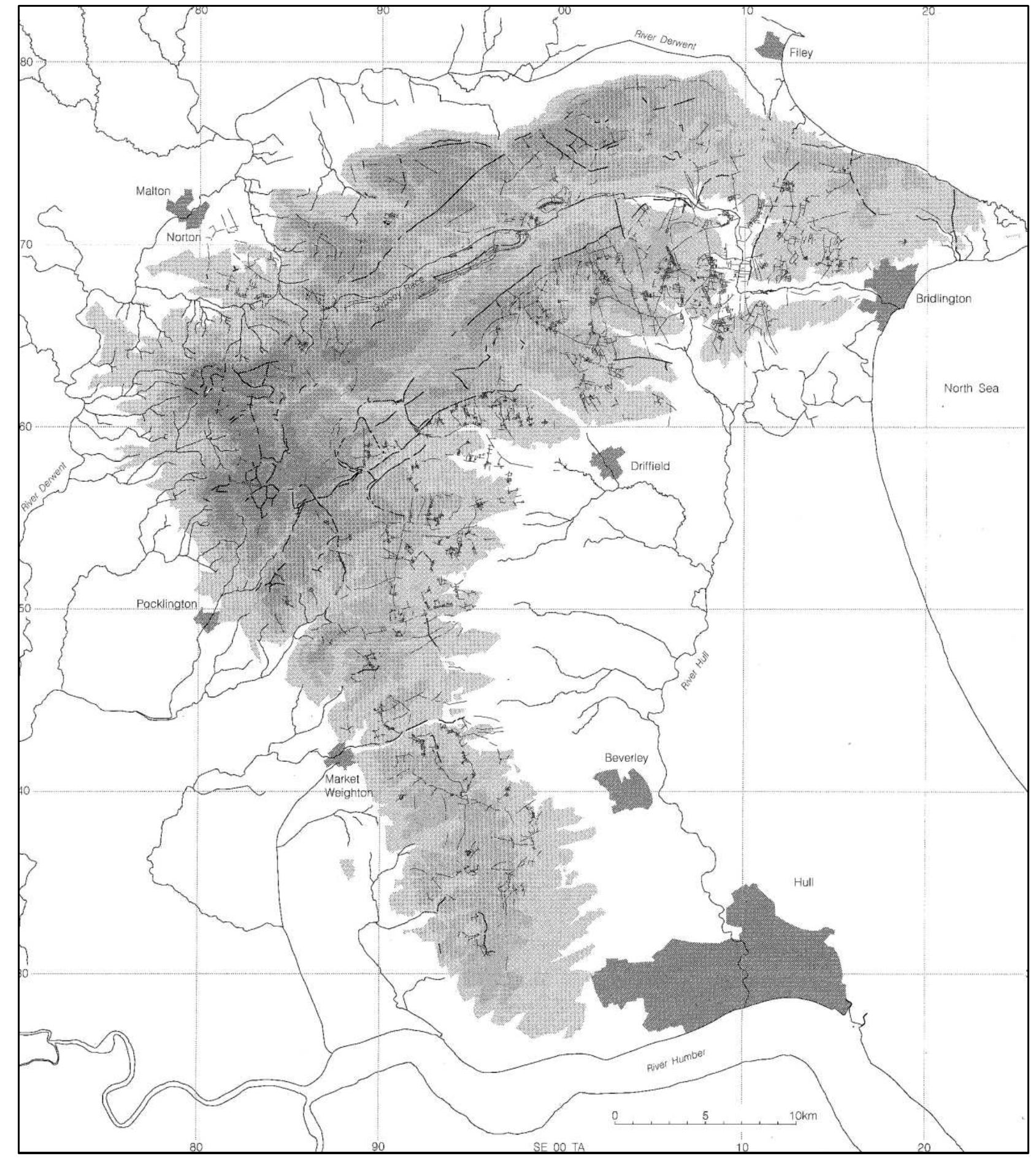 Map of the yorkshire wolds demonstrating linear features and