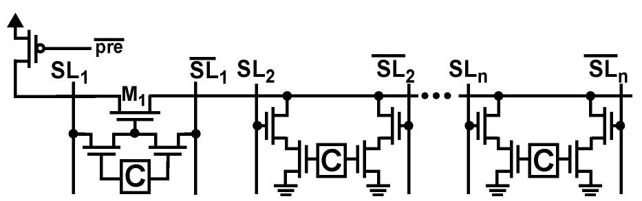 Sample implementation of the selective-precharge matchline