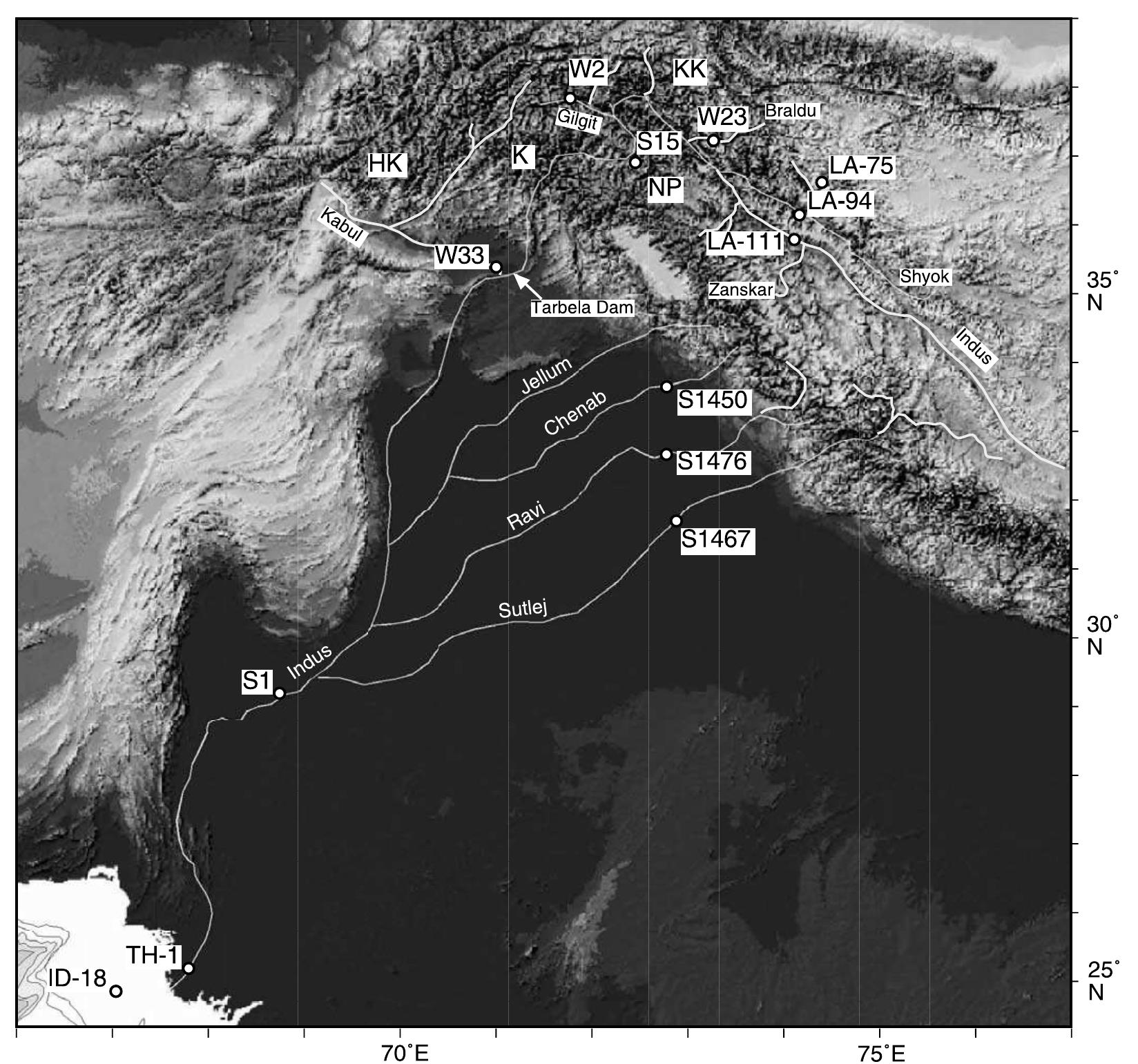 Digital topographic map of the indus drainage basin showing