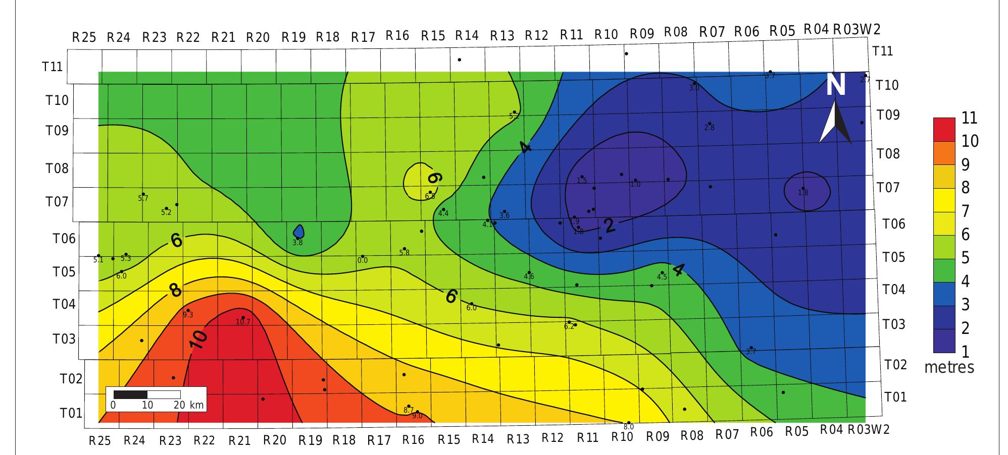 isopach map of the middle brackish marginal-marine