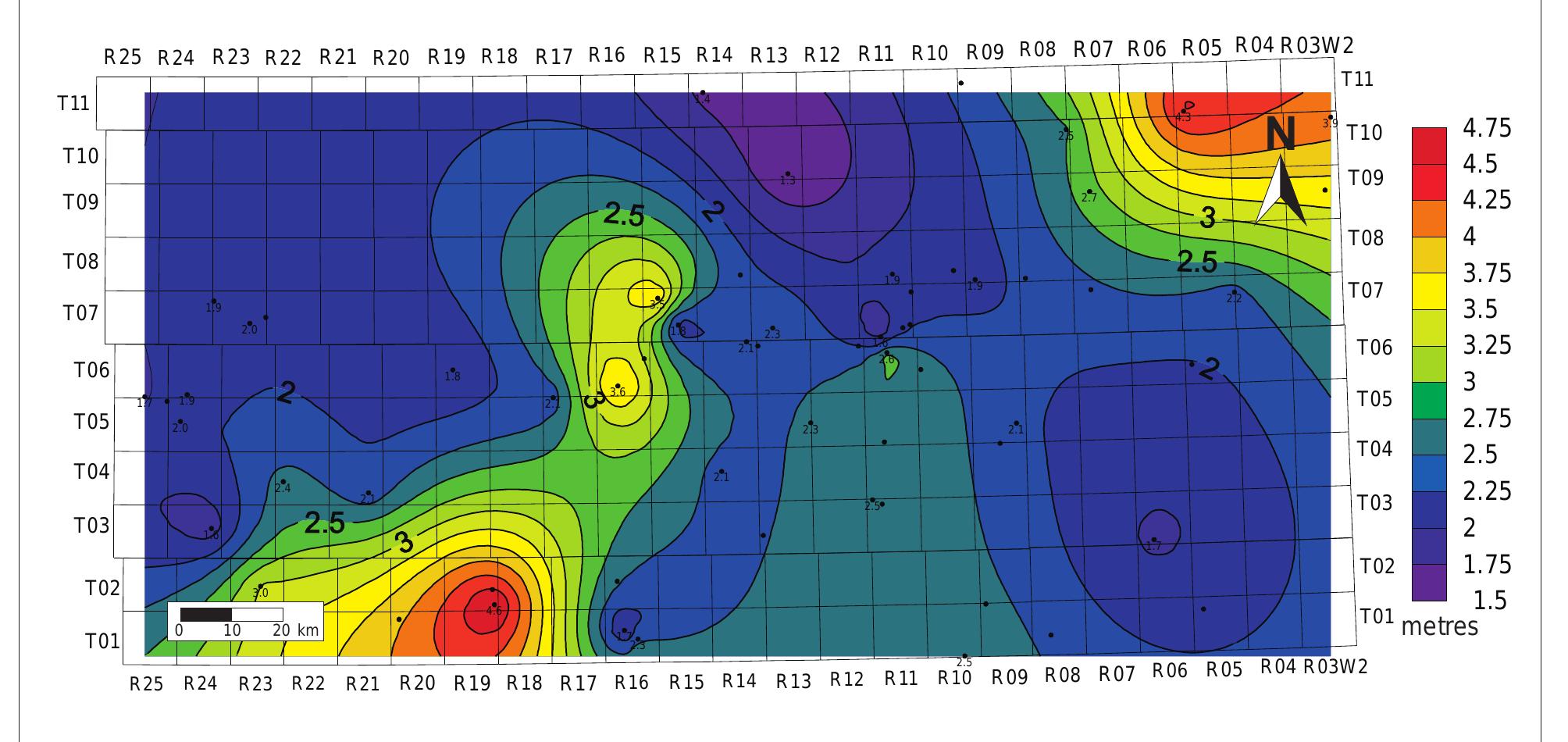 isopach map of facies 1 (upper member). facies 1 of the