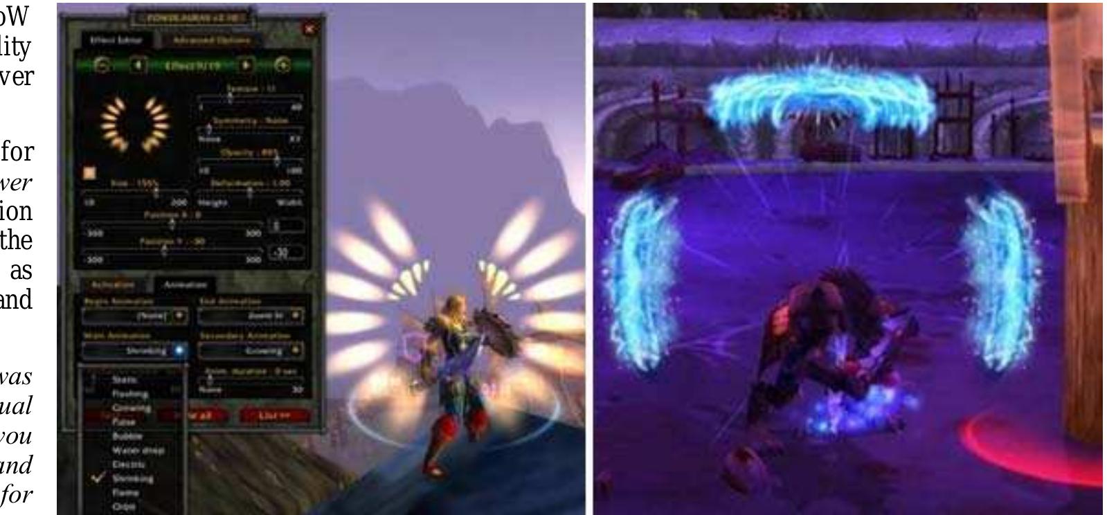 Power auras menu with example in comparison to standard wow