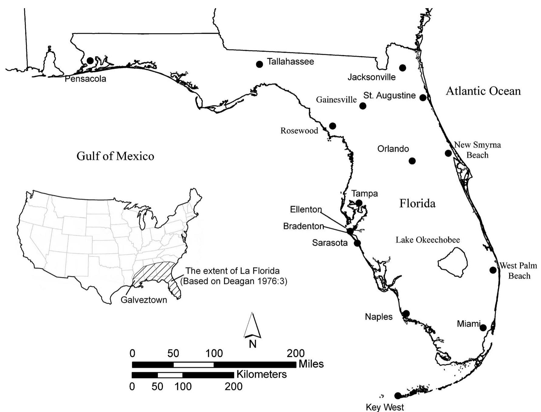Map of florida, noting major cities and places mentioned in