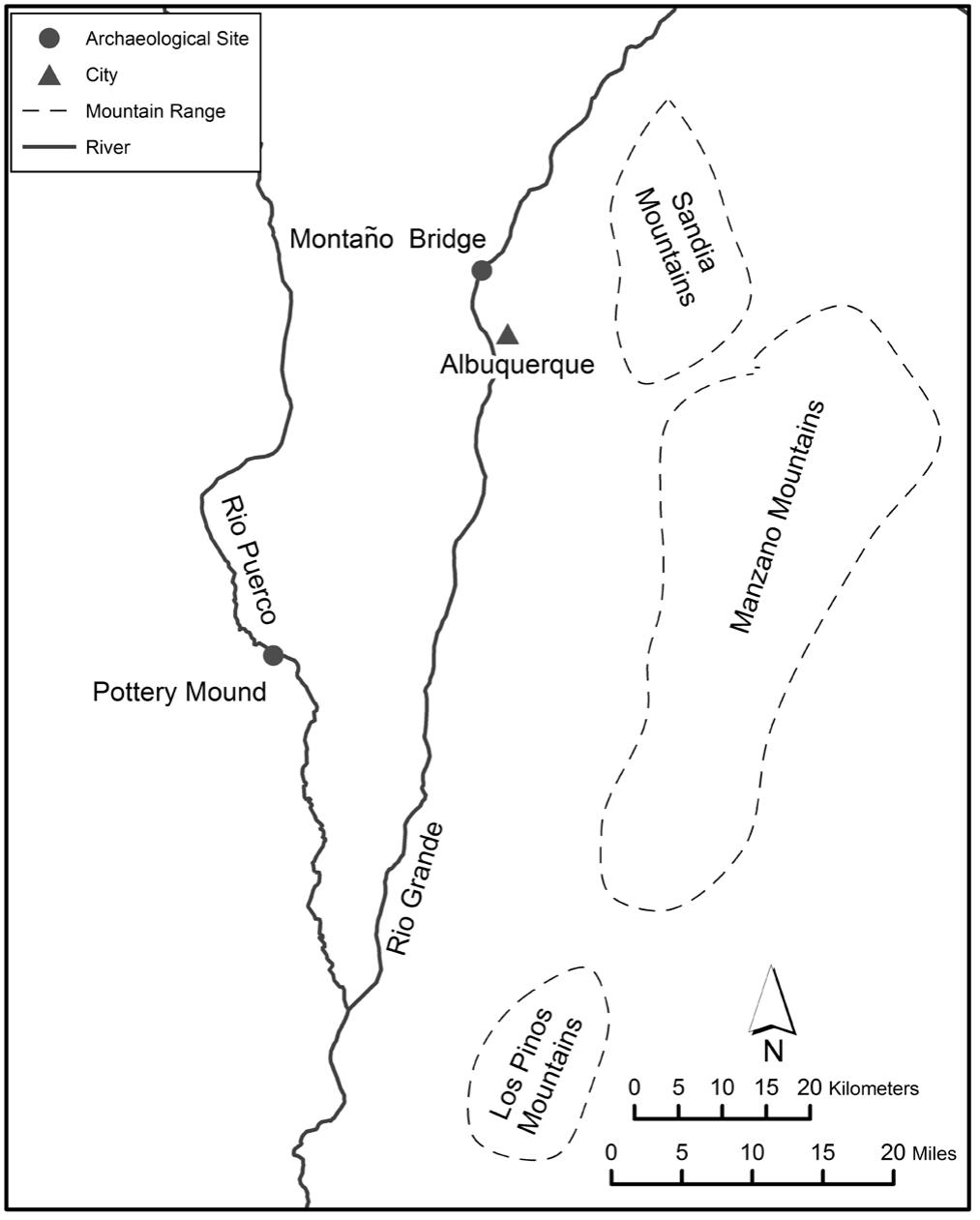 1. map showing the location of pottery mound and montafio