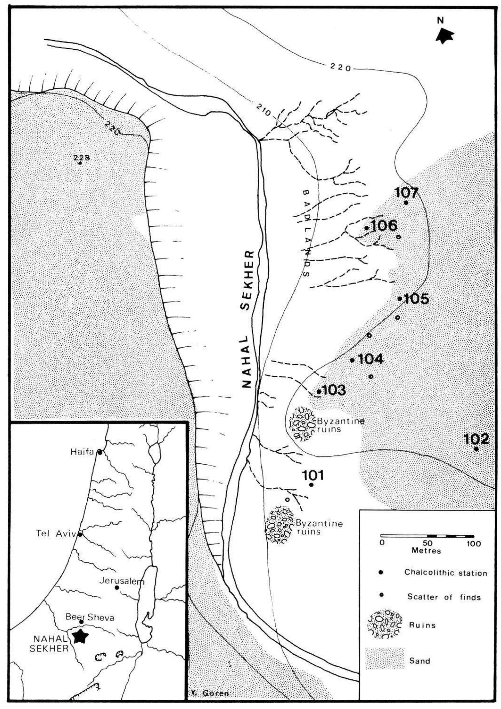 map of the nahal sekher area where the chalcolithic