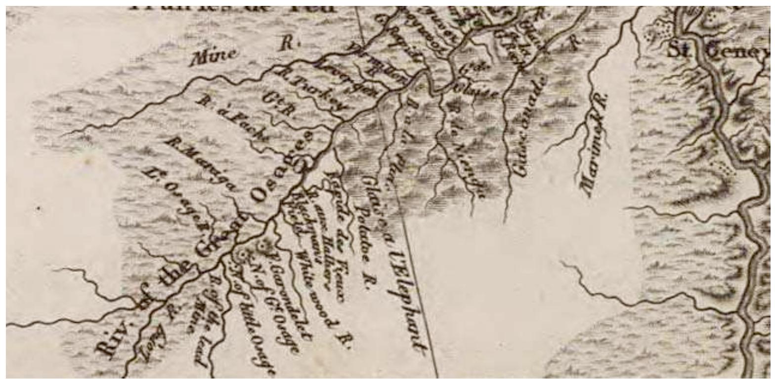 A portion of collot’s 1796 map of the missouri, showing the