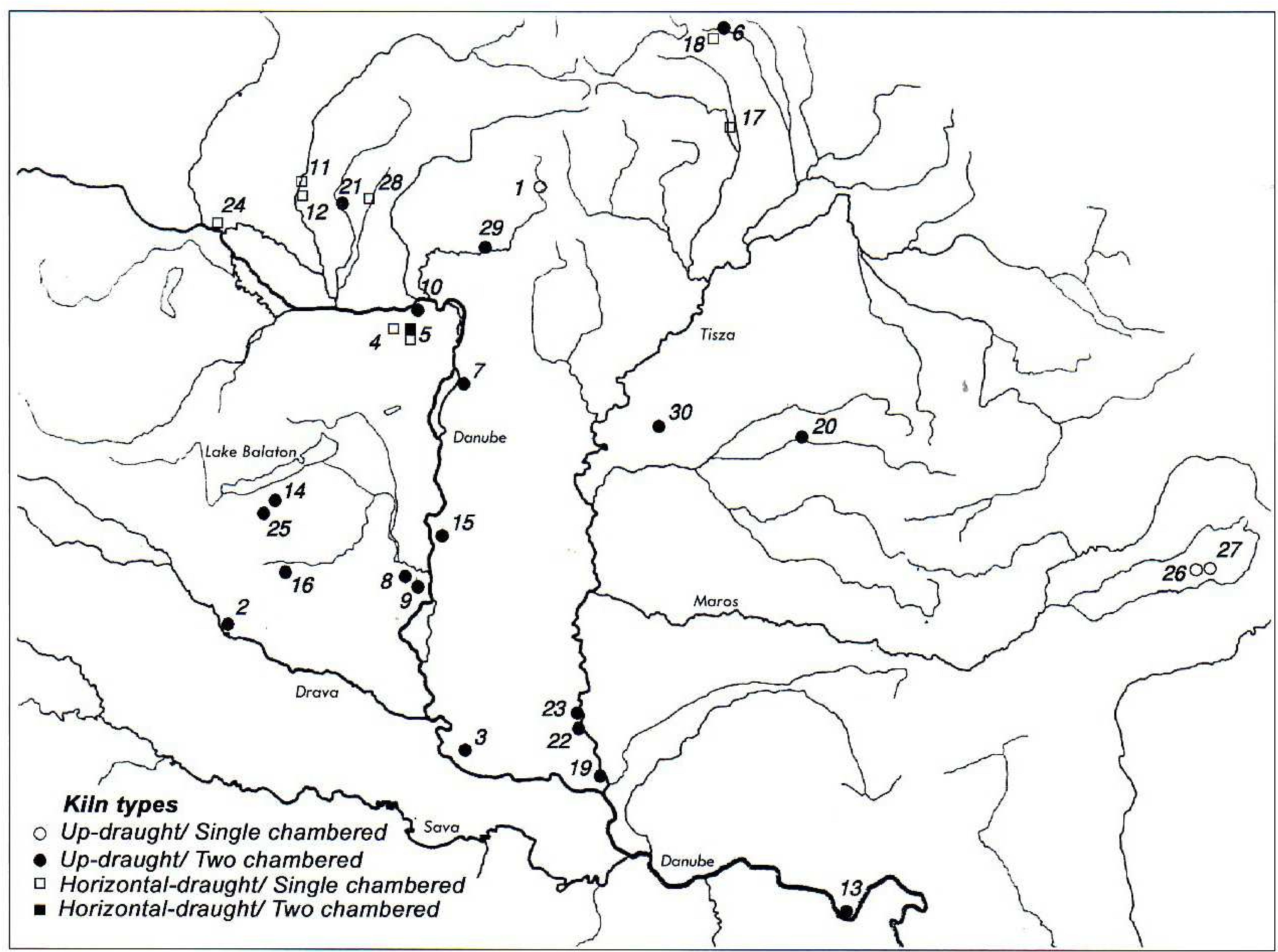Distribution map of medieval kiln sites in carpathian basin.