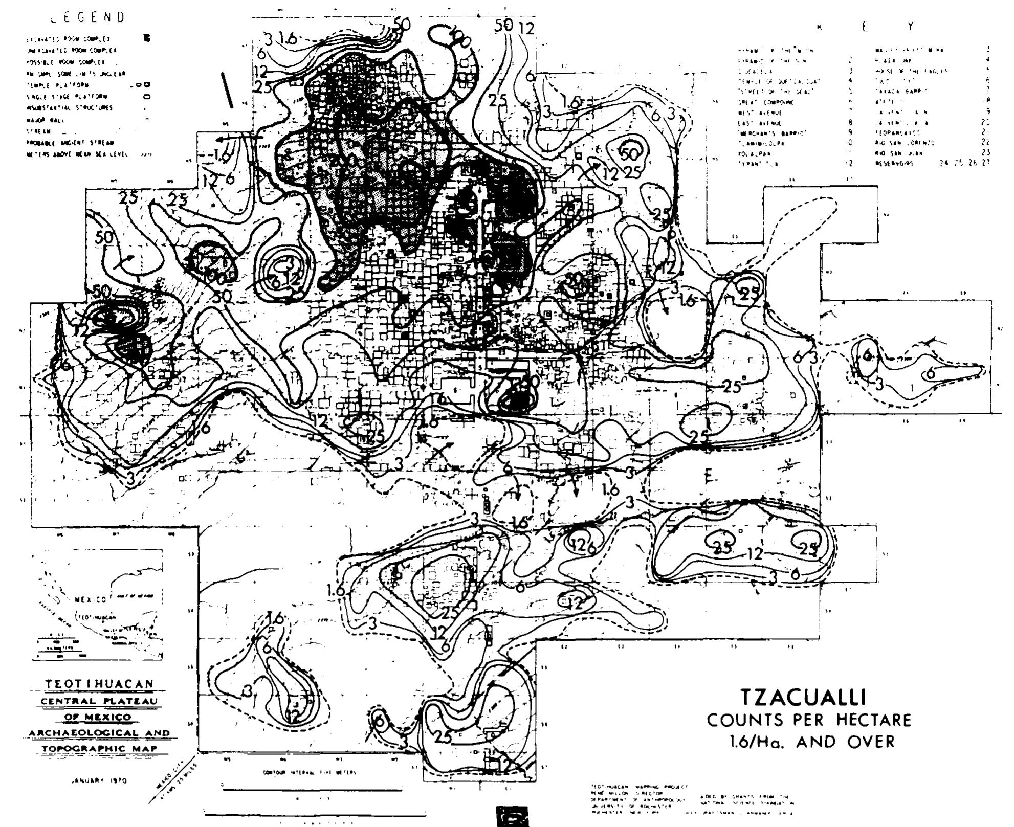 Preliminary counts per hectare of tzacualli phase ceramics