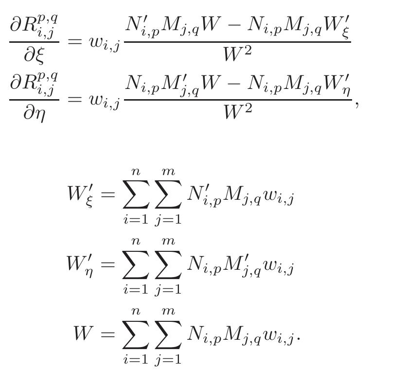 The first derivatives of the bivariate nurbs basis are given