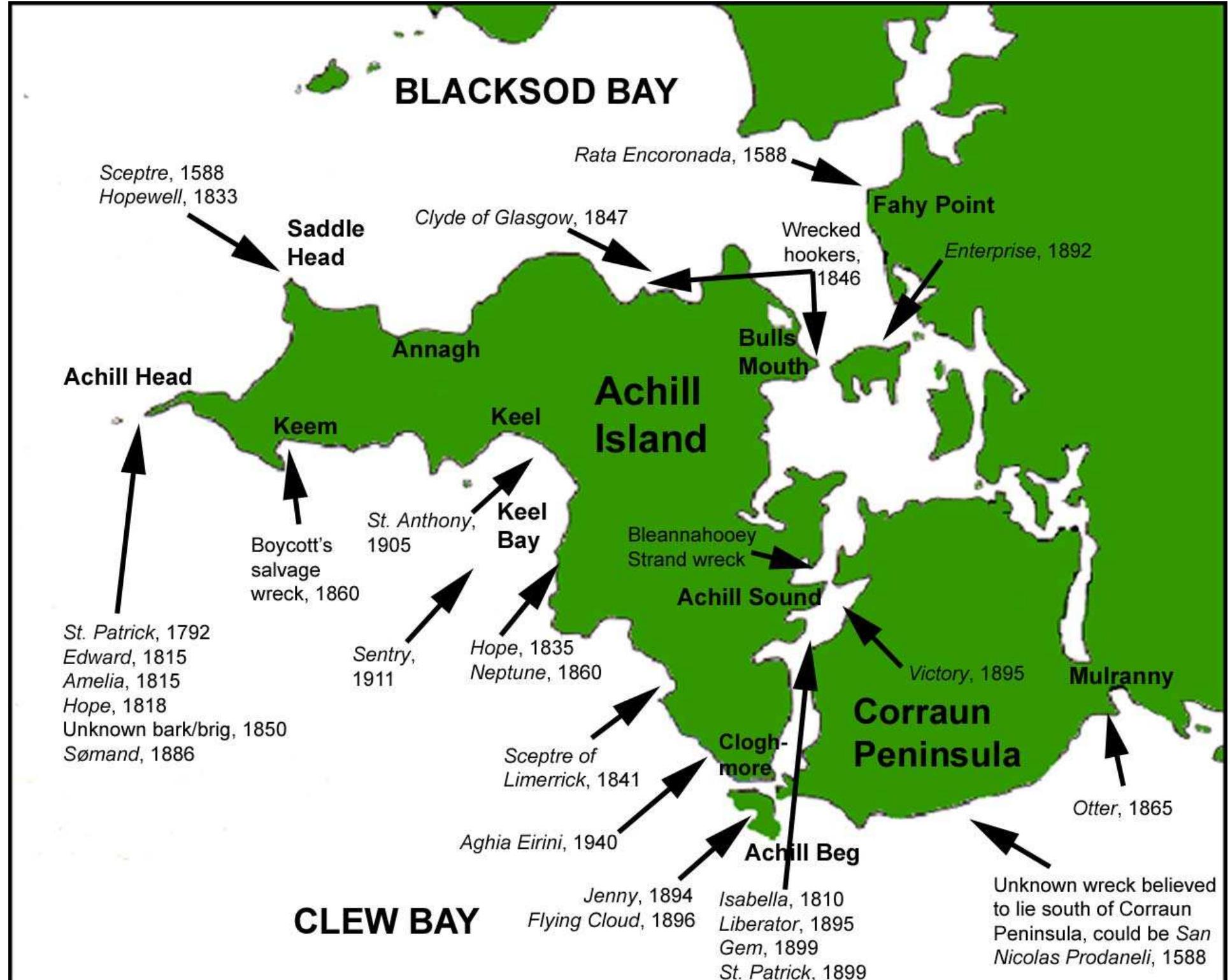 Map of achill island and the surrounding area, showing the
