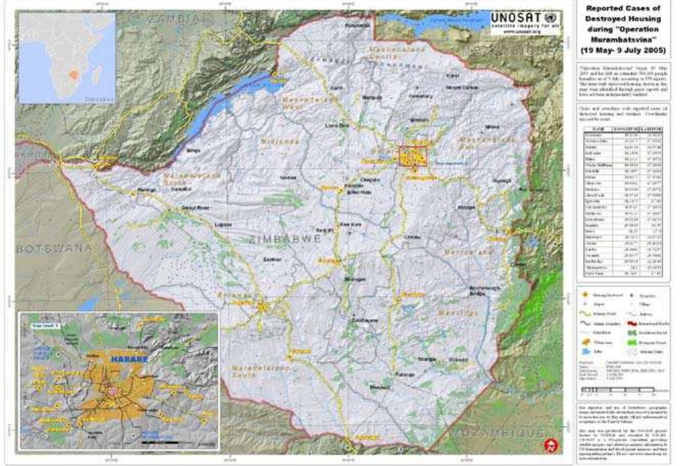 Map of zimbabwe showing areas that were affected by