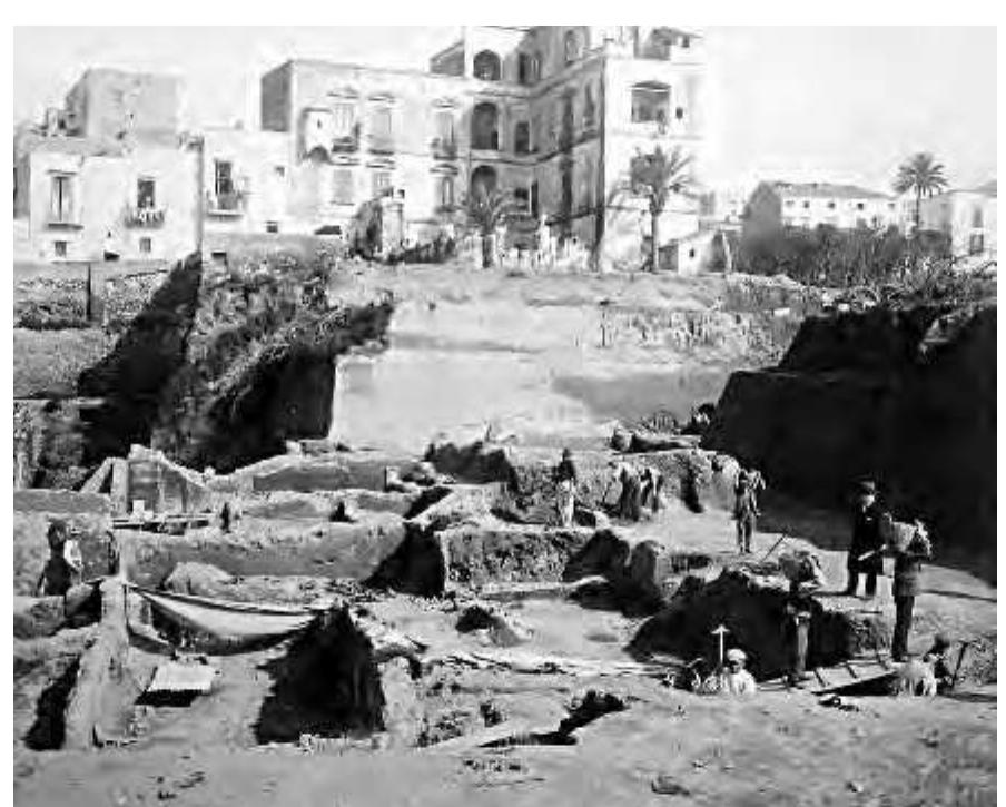The excavation by hand of the 20m depth of material that