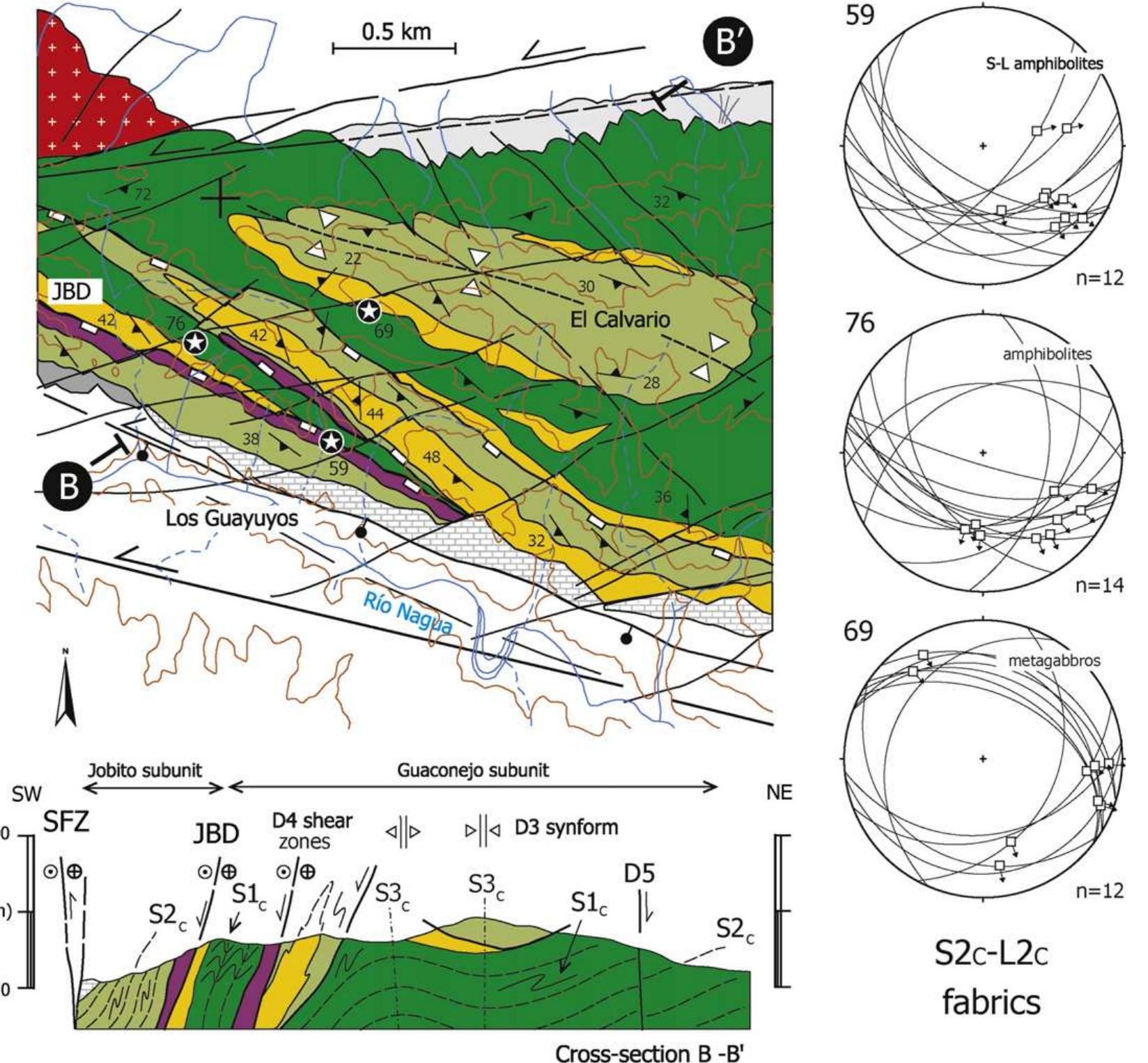 Detailed map and cross-section through southeastern cuaba