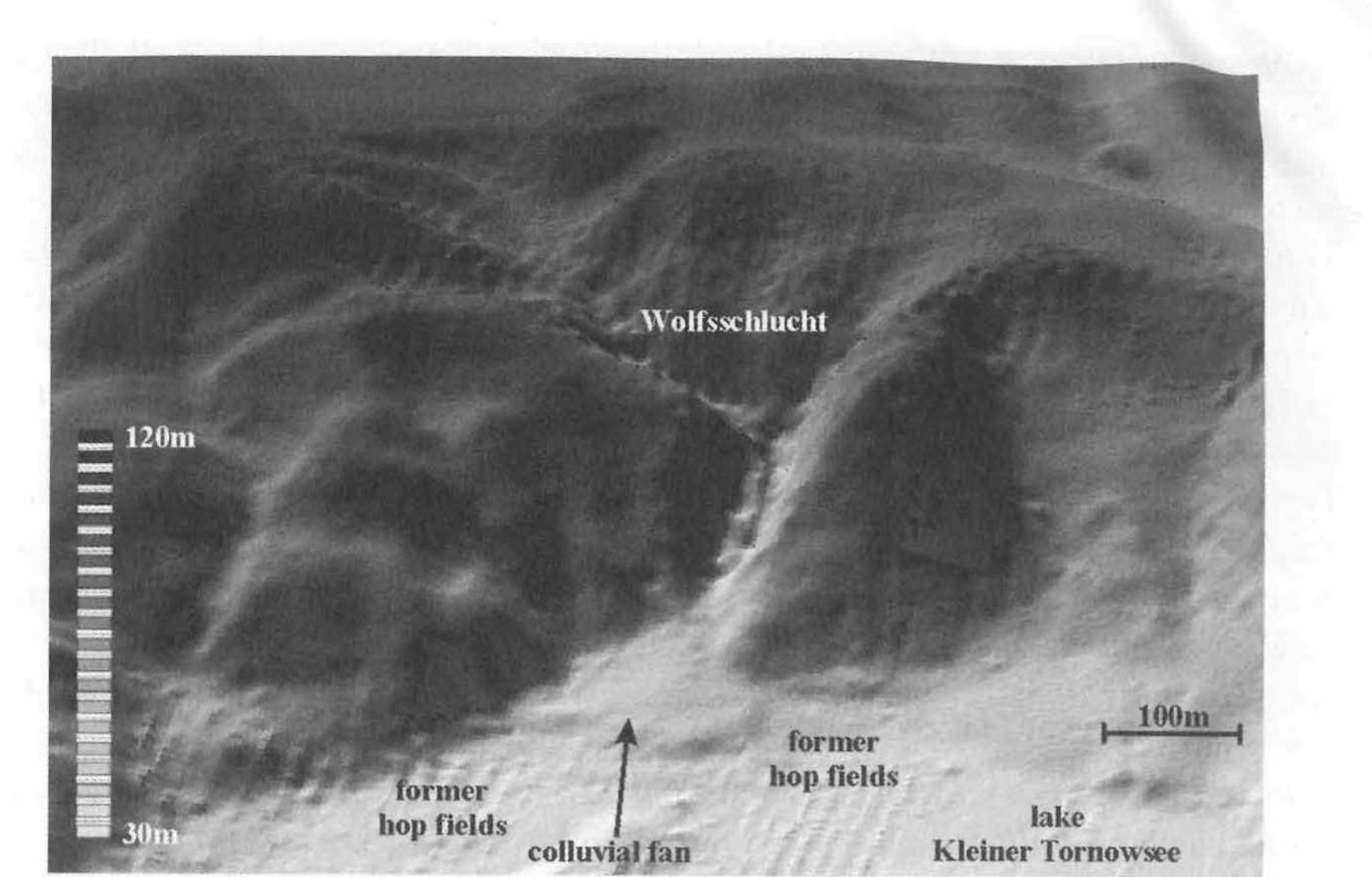 This digital map shows the steep margins of the moraine