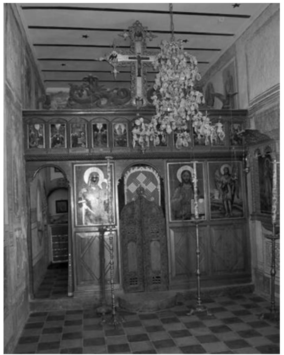 97 the interior of the neoclassical cemetery chapel. today
