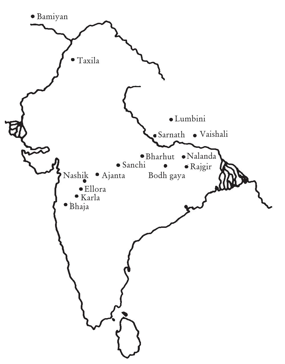 Ancient buddhist sites in south asia (drawing by the