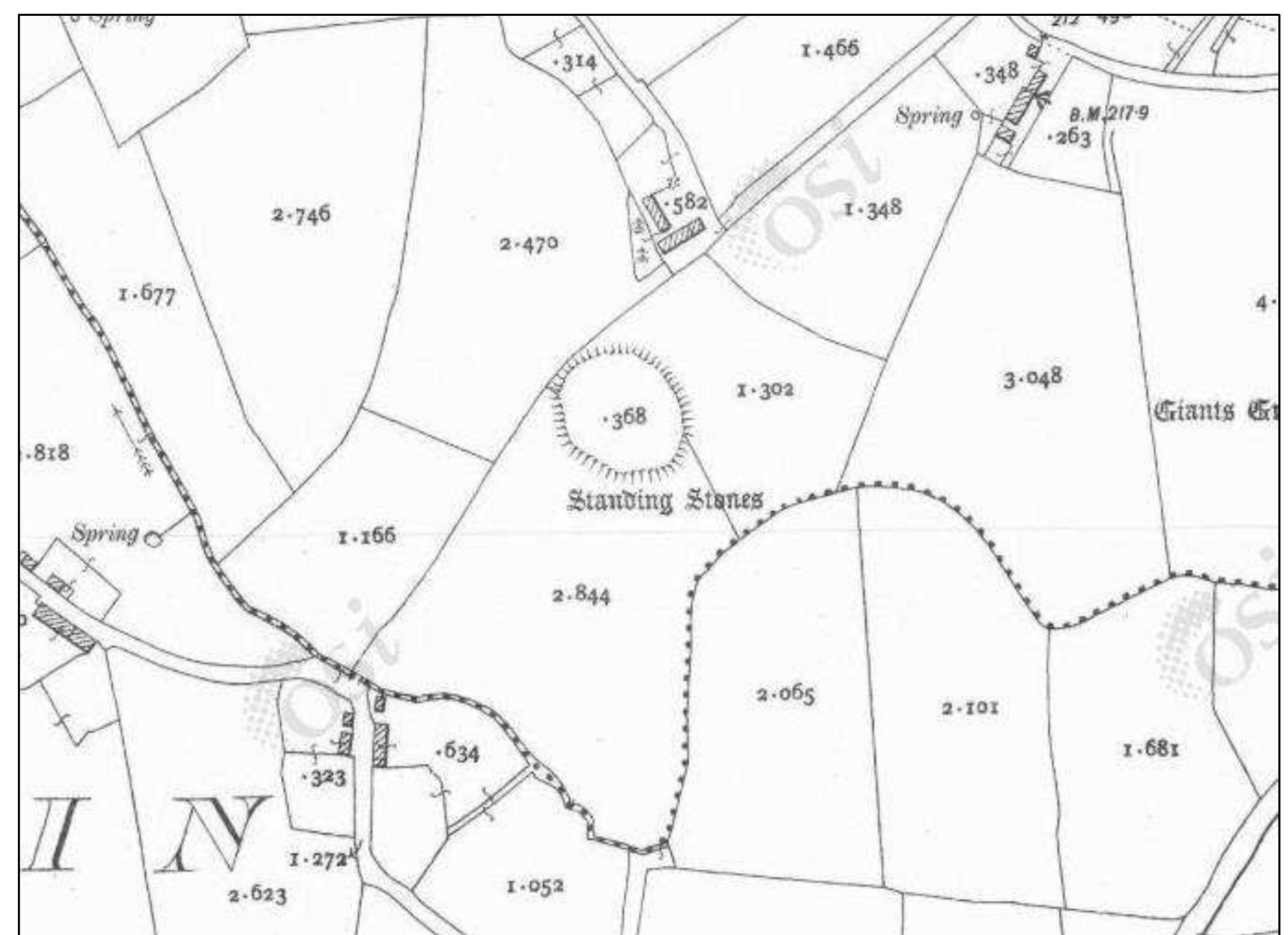 Cv013-30 on 25 inch os map (osi mapviewer) this stone row