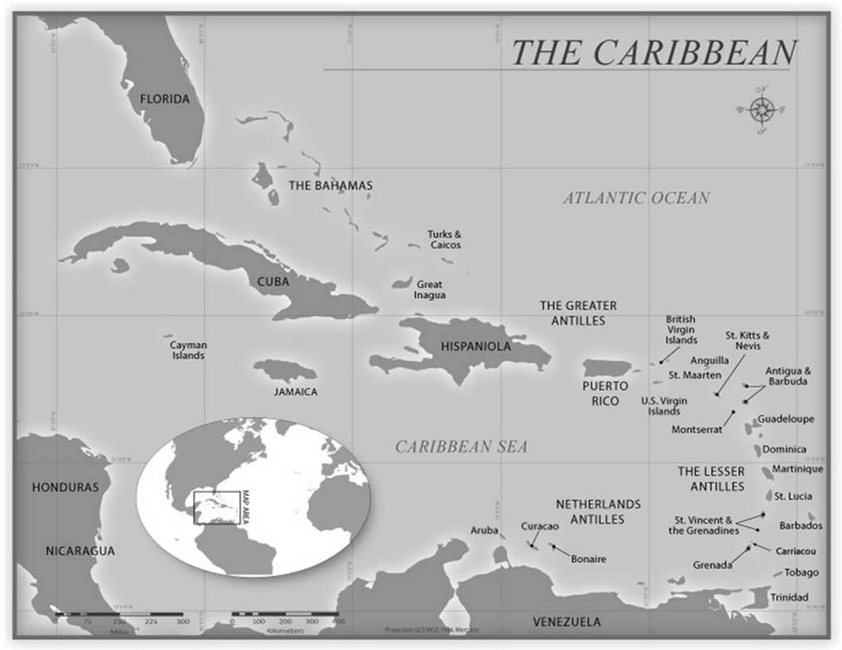 Map of the caribbean showing the location of nevis.