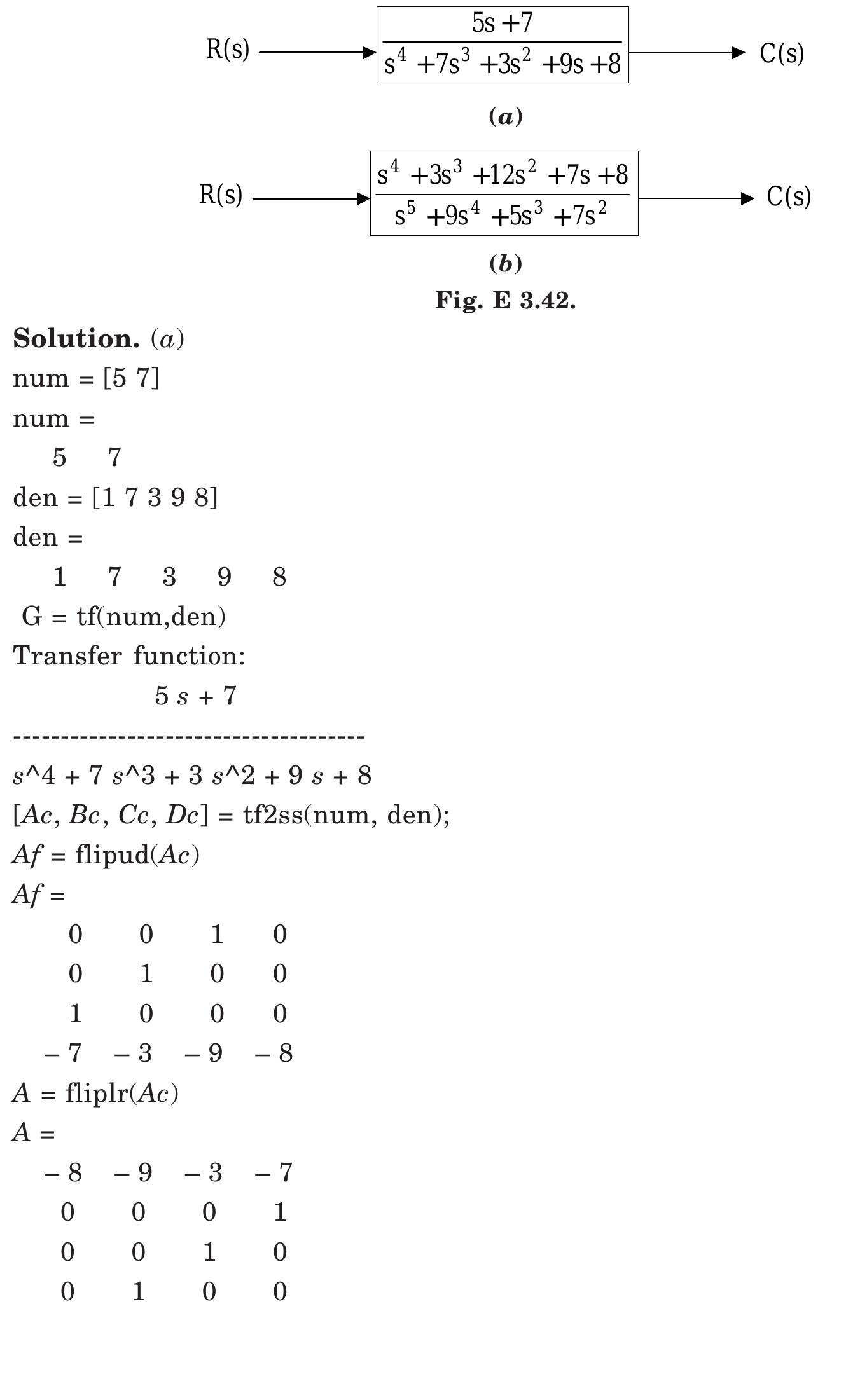 Example 3.42. using matlab, urite the state equations and