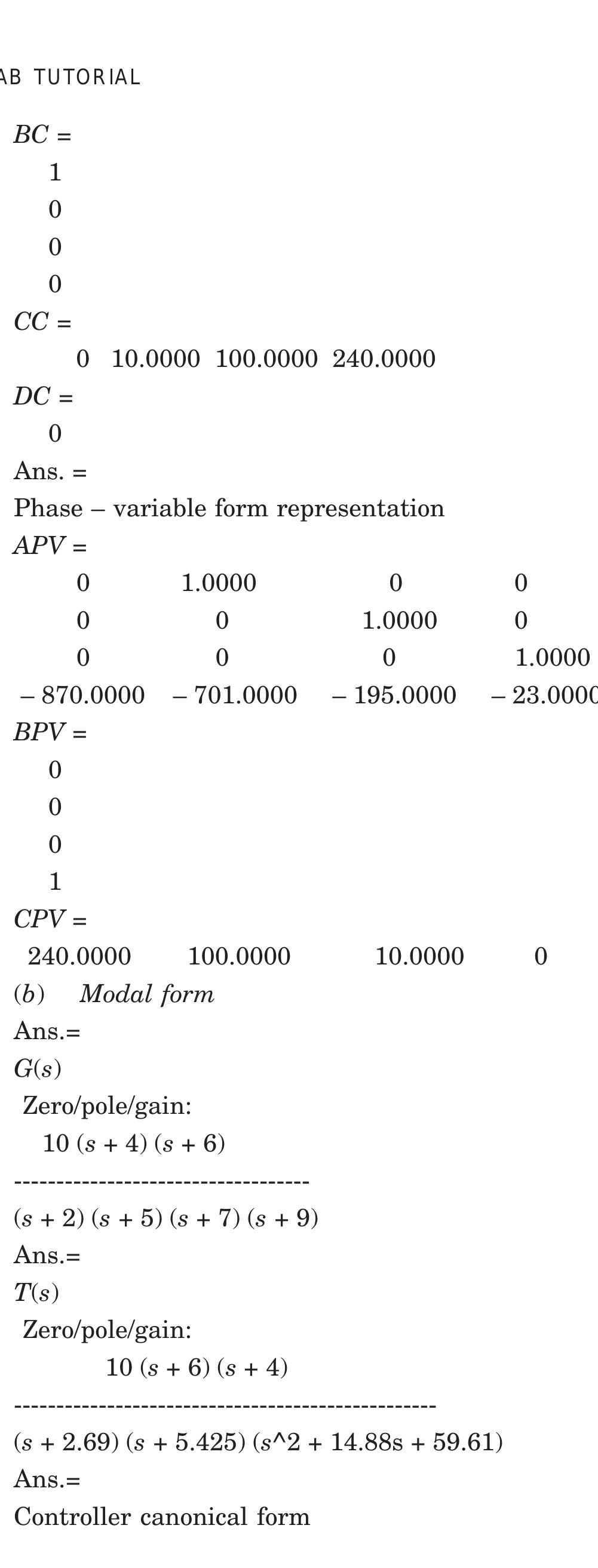 Table 42 - Analysis and Design of Control Systems Using