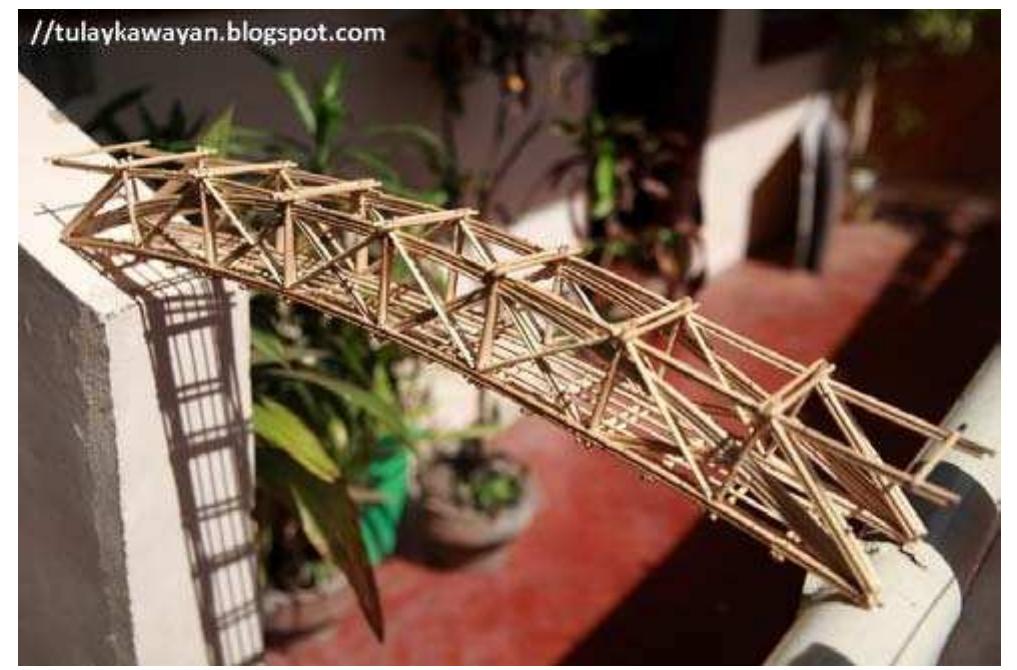 A scale model using barbeque stick and push pins to mimic