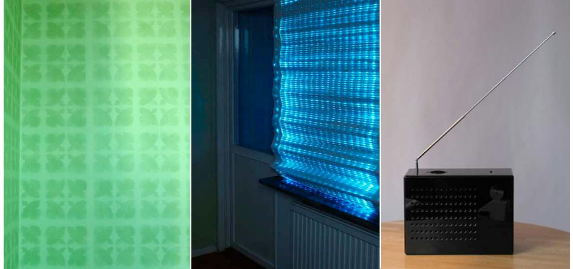 From left to right, (a) disappearing-pattern wallpaper, (b)