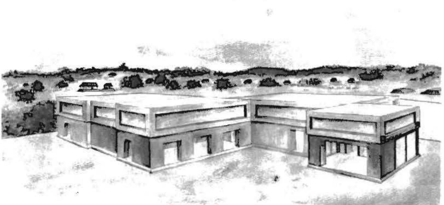 , artist’s reconstruction of the early building phase of
