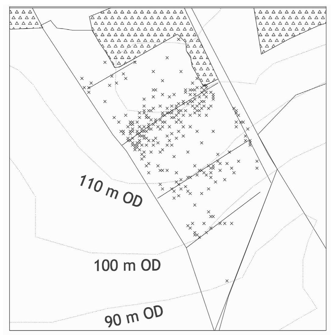 Field boundaries and zones of battle, identified from