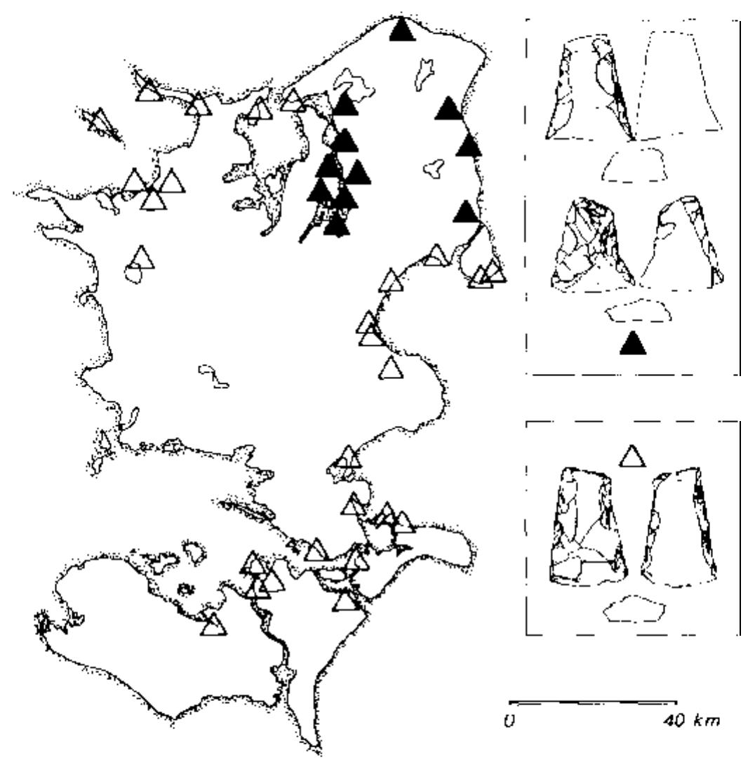 Distribution of three different types of flake axes in the
