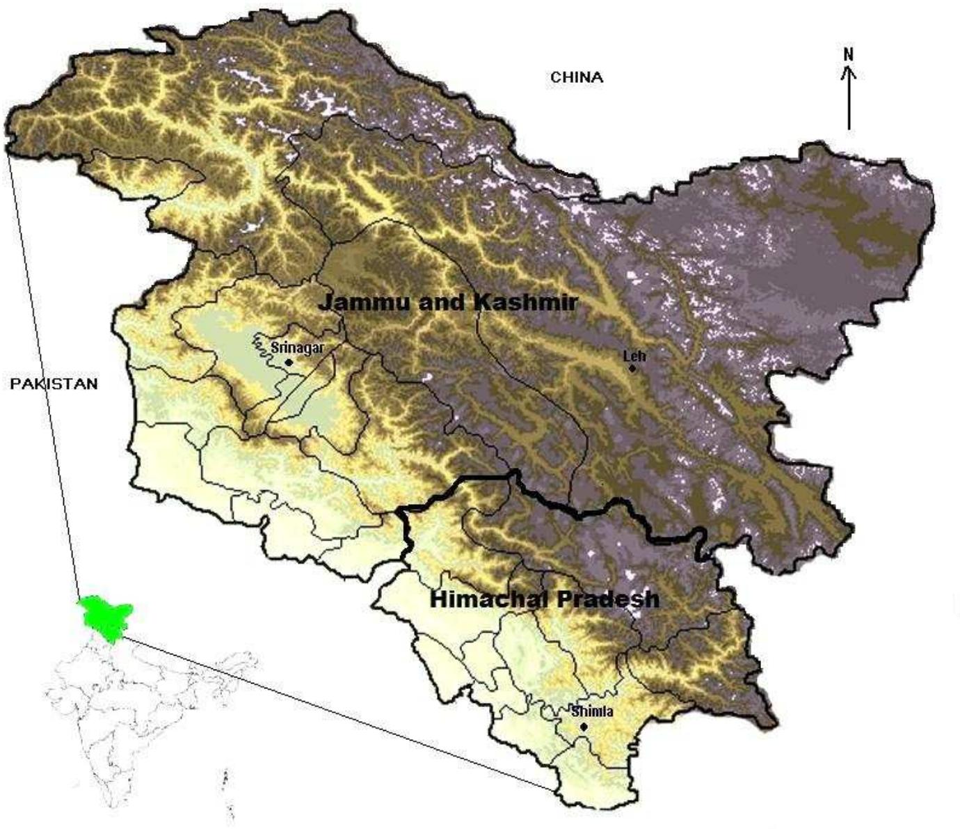 Map of the western himalaya (jammu & kashmir and himachal