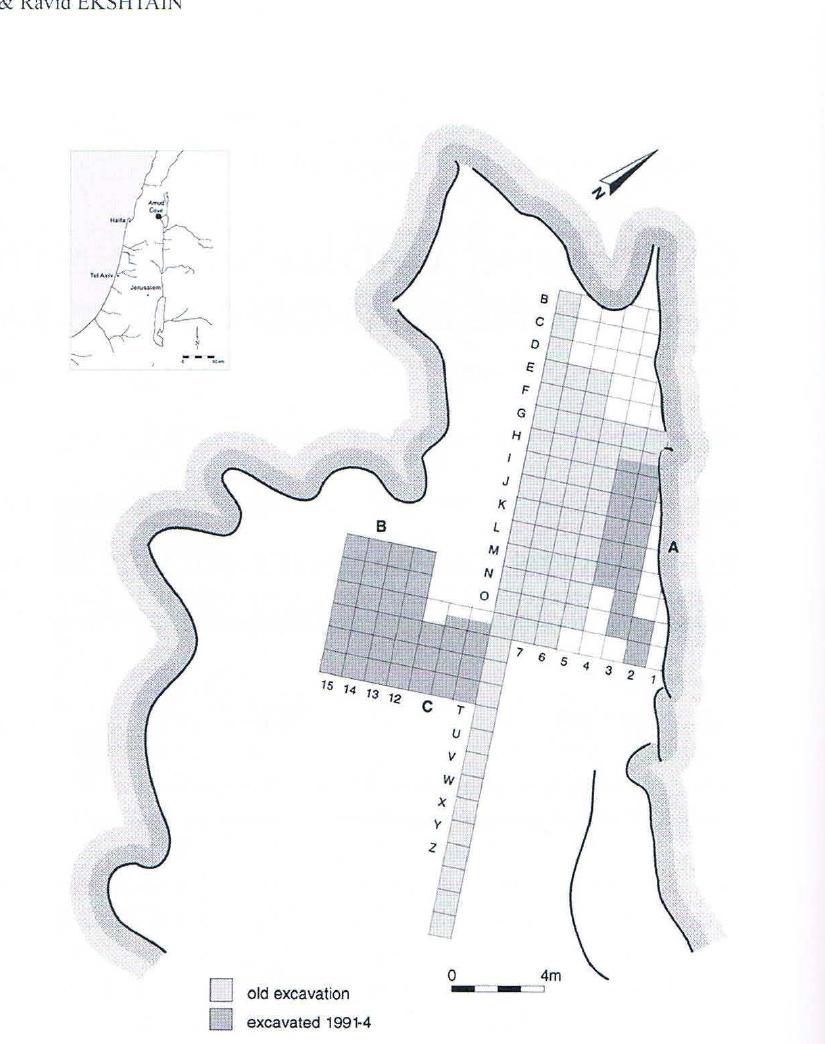 - location map of amud cave and map of the excavated areas