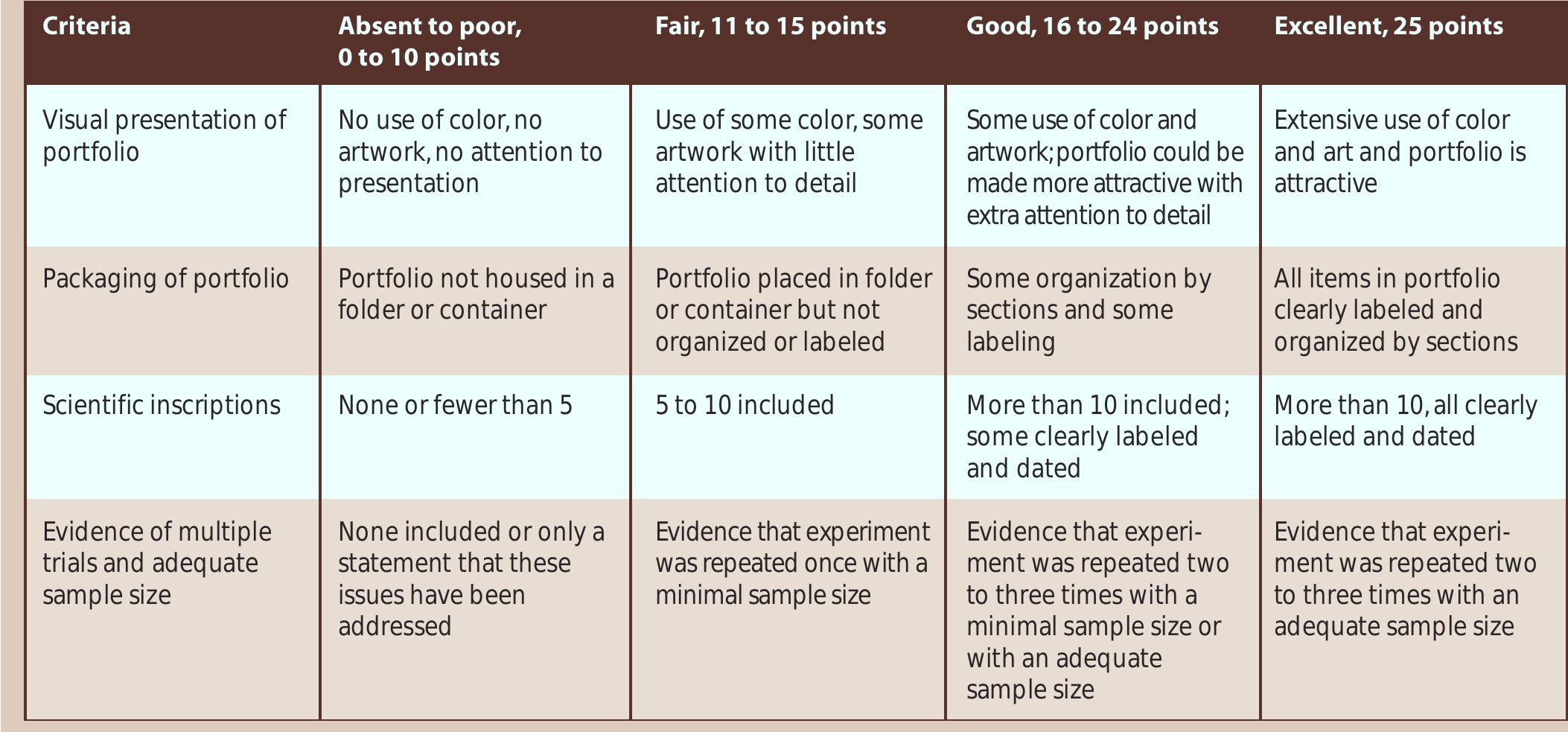 Rubric for evaluating a portfolio.