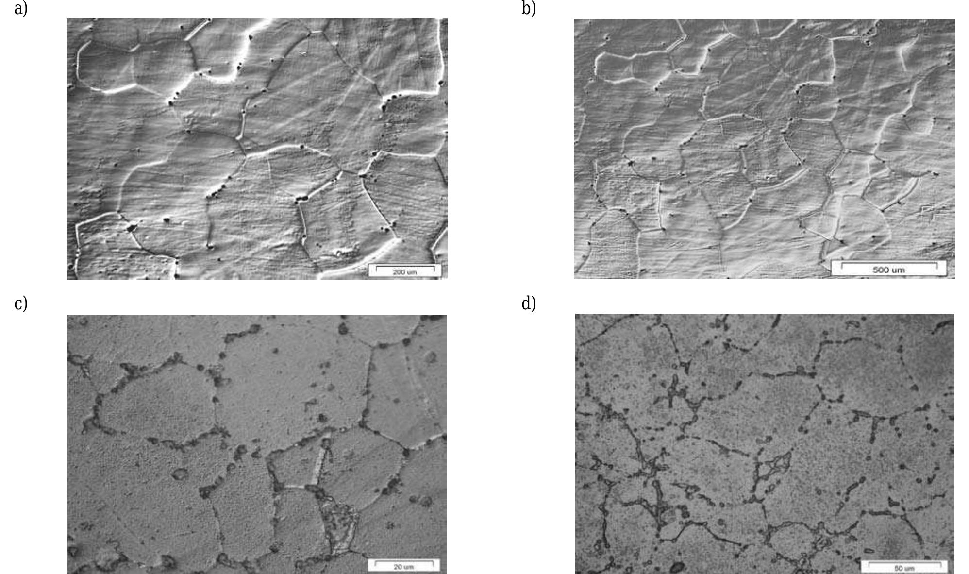 Microstructure of alloys nisaibzr (light microscope): a)