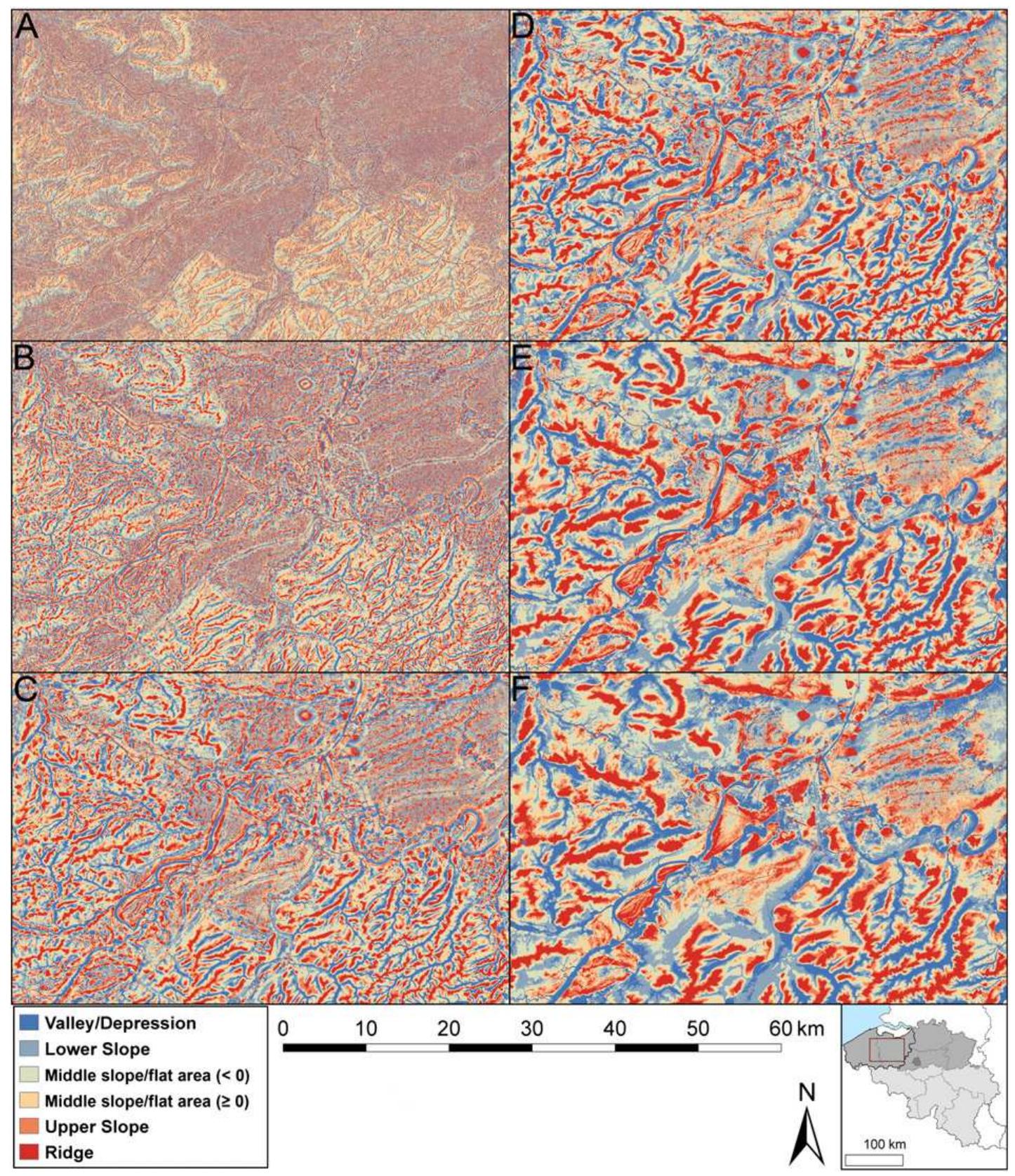 Slope position classification based on dev for (a) 100 m,