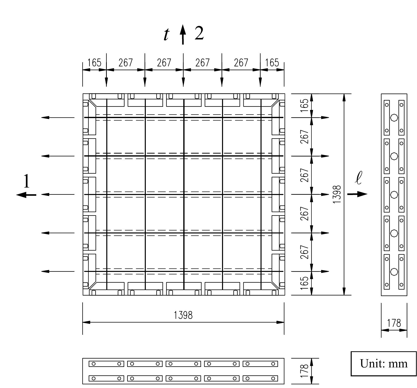 Steel layout and dimensions for panel tef-5