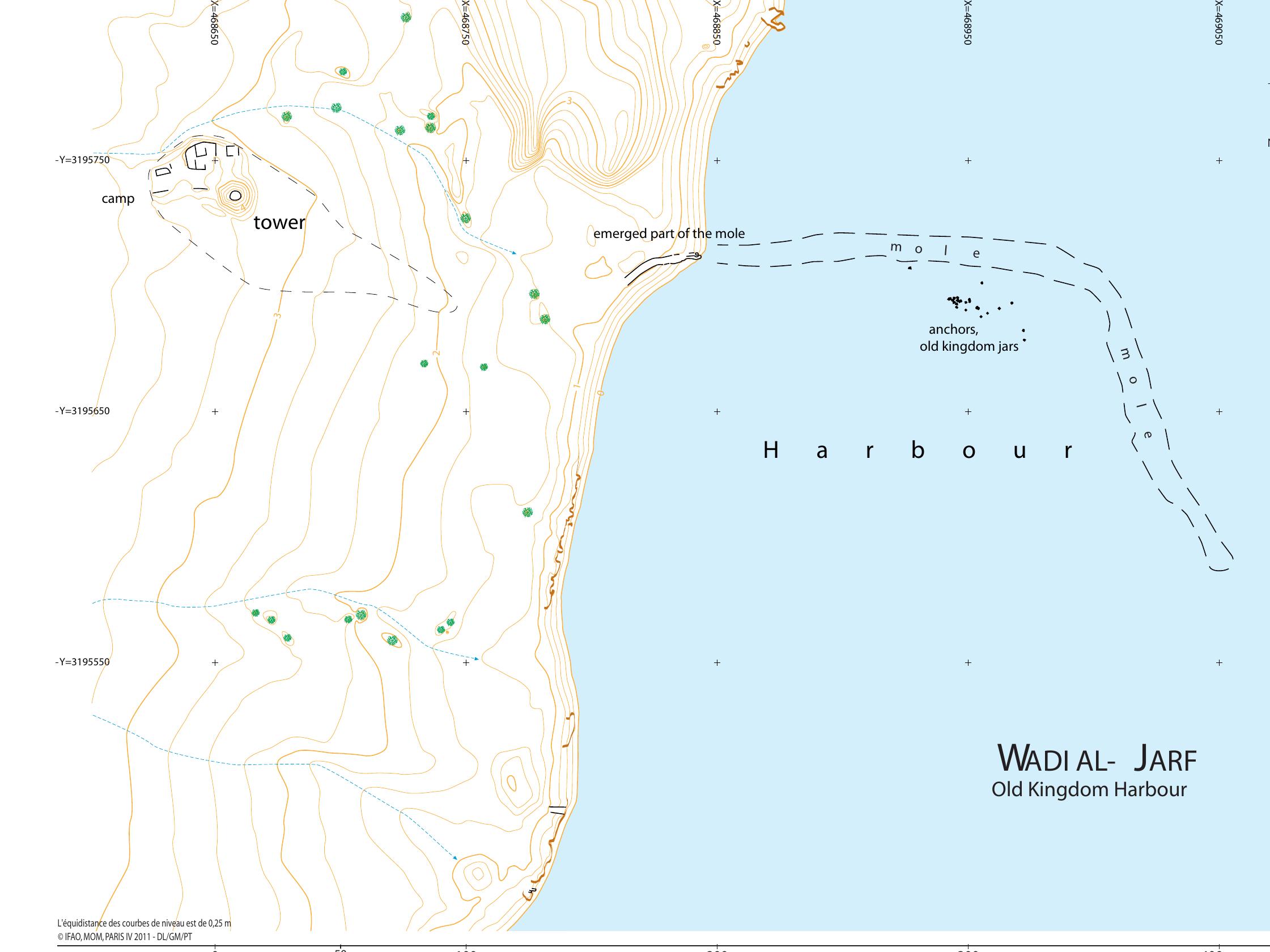 Wadi el-jarf, map of the wharf (drawing d. laisney).