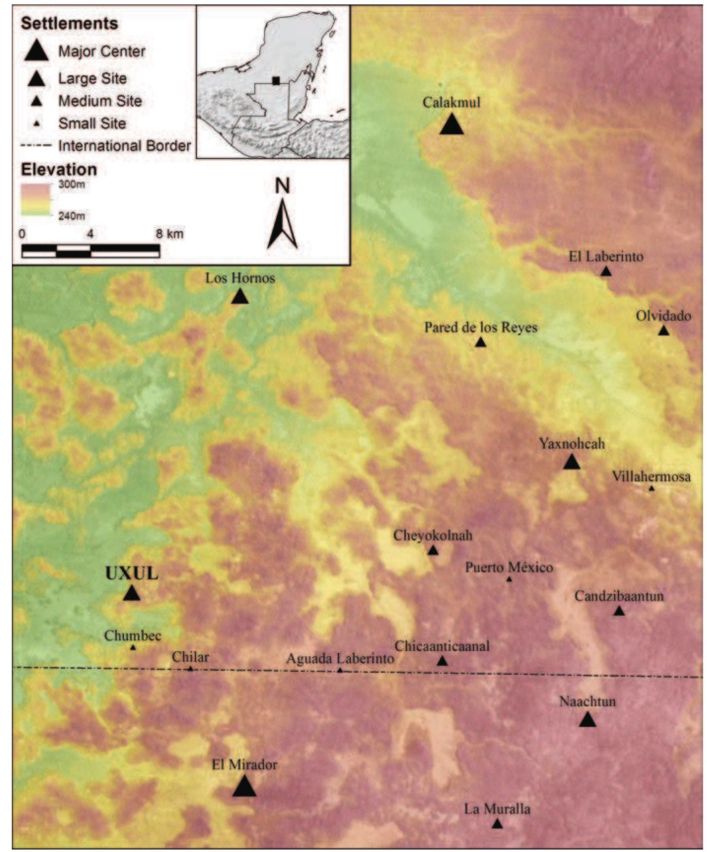 Ficure 1. map showing the location of uxul and other sites