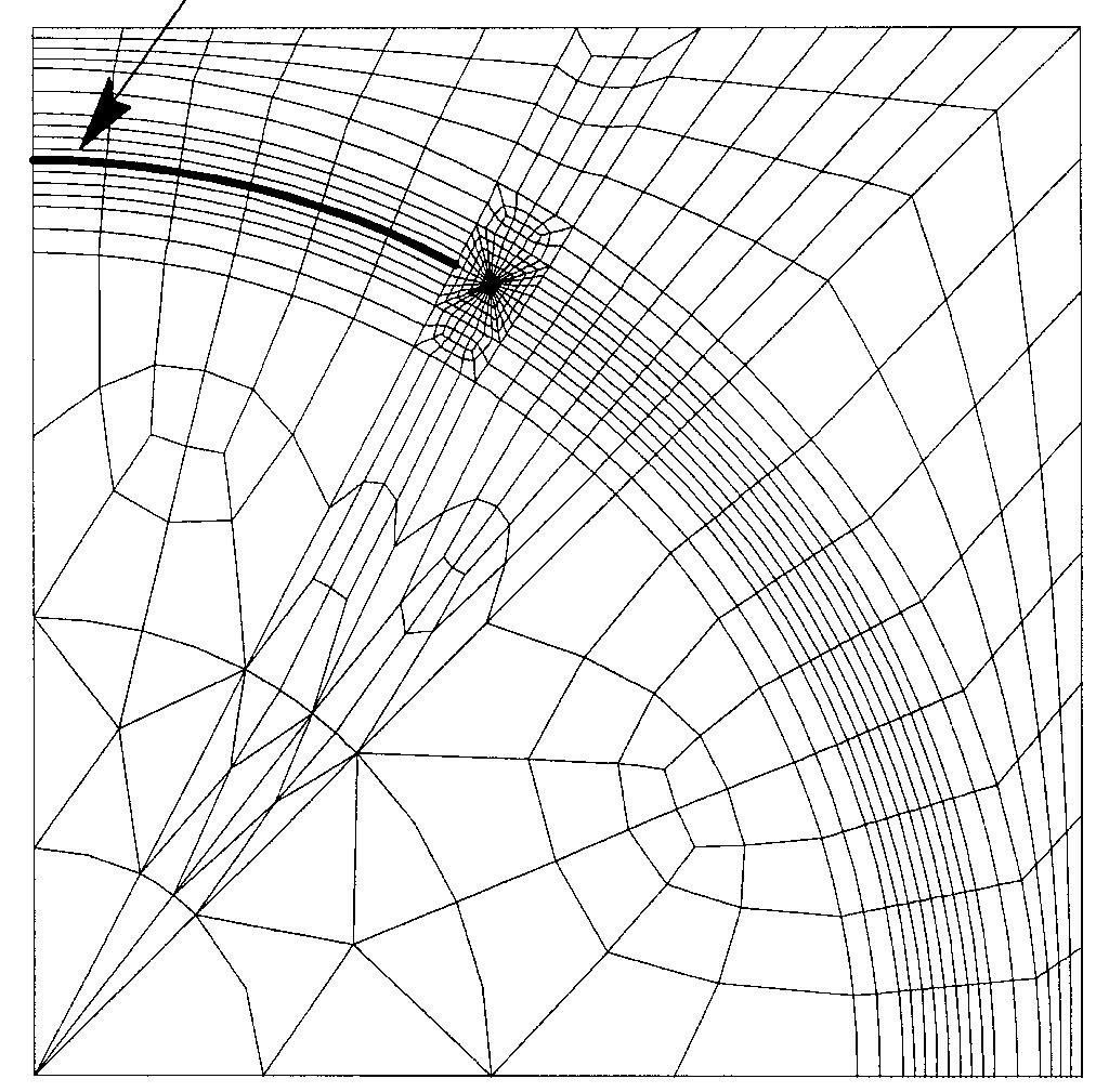 Finite element mesh for quarter unit-cell model for dam-
