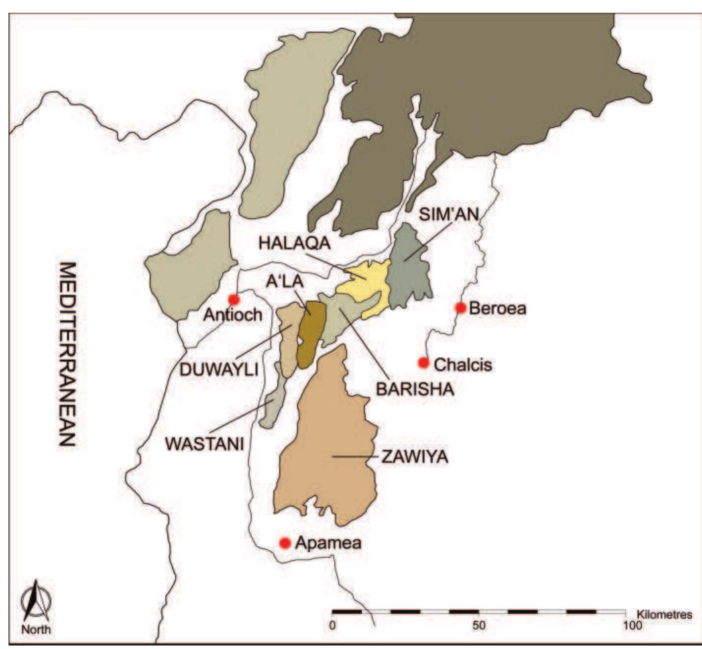 Map showing the location of the seven mountains of the