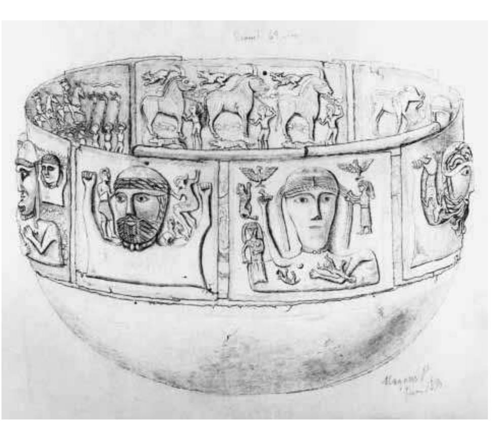 Pencil drawing of the gundestrup cauldron by j. magnus