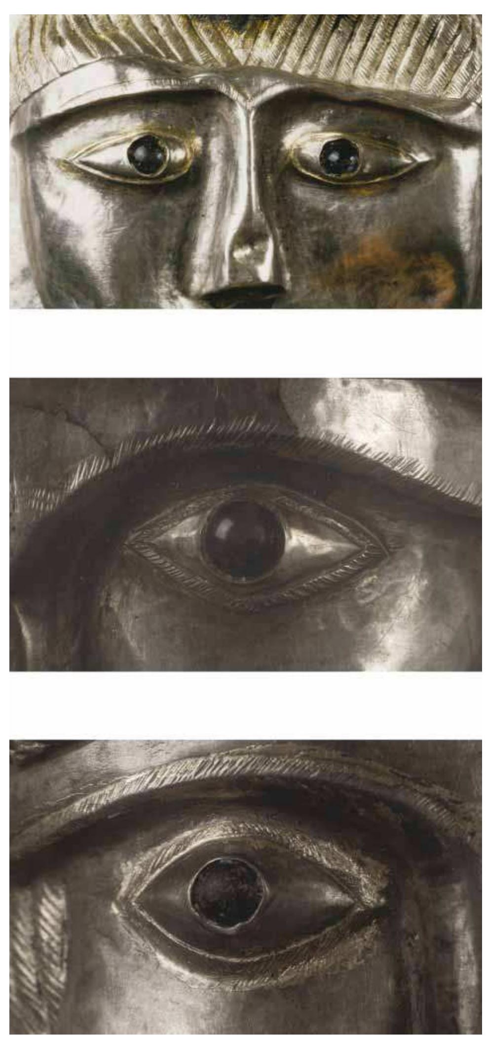 The four preserved glass eyes of the faces on the outer