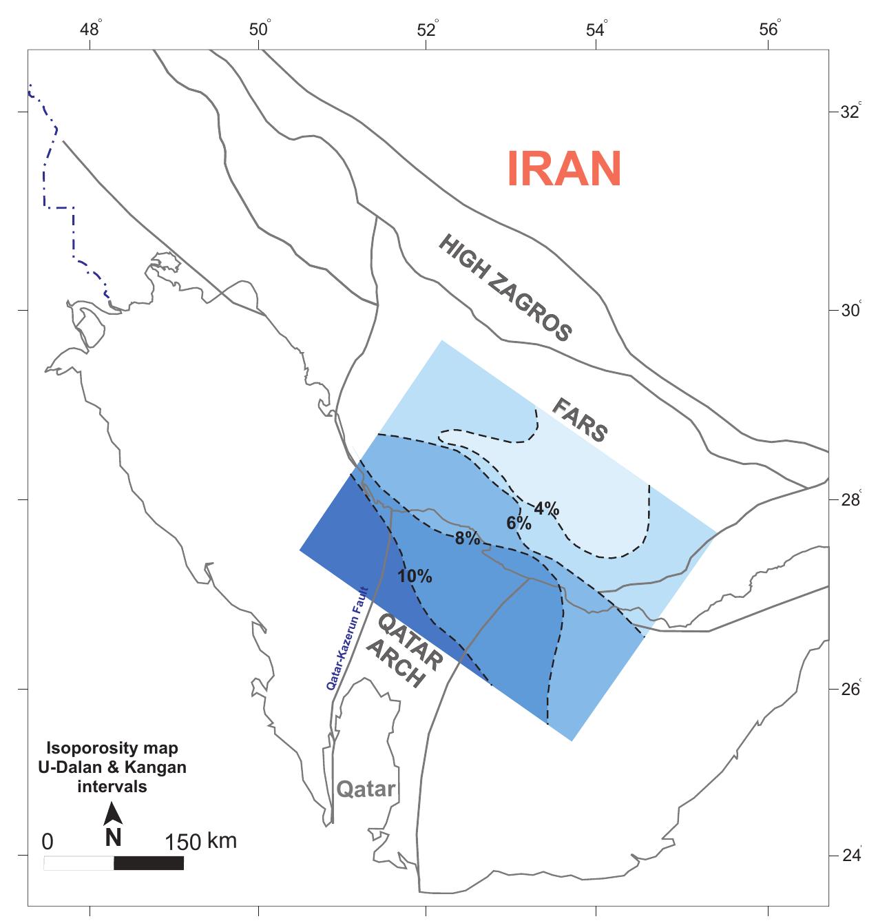 Lso-porosity map for the upper dalan and kangan reservoirs
